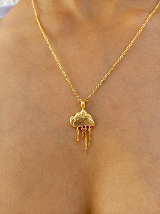 Monsoon Cloud & Rain Charm Necklace - Gold Vermeil & Silver - RizetoShine